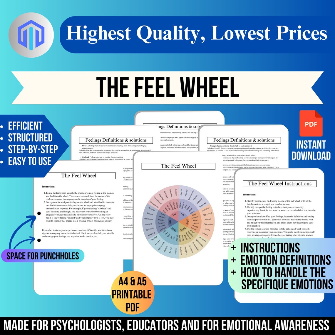 The Feel Wheel Workbook, Emotion Wheel, Psychologist Package, Spectrum ...