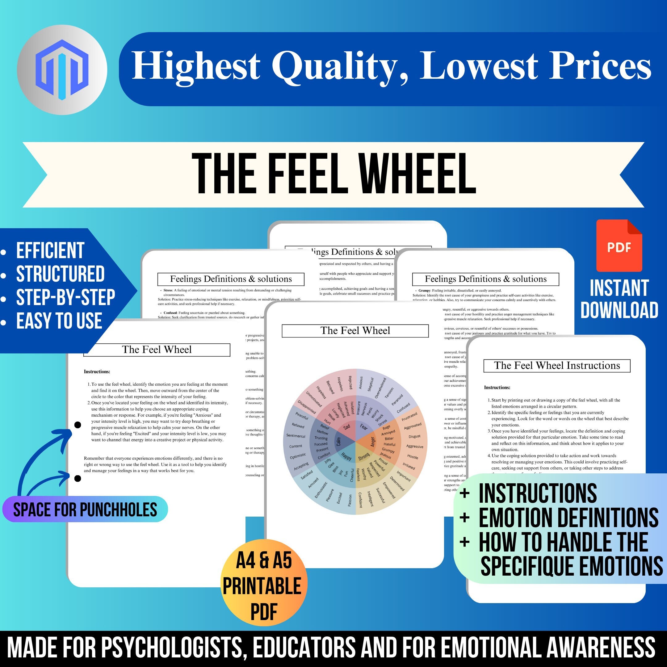The Feel Wheel Workbook, Emotion Wheel, Psychologist Package, Spectrum ...