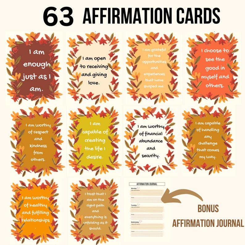 63 Printable Affirmation Cards, Positive Mindset, Mindfulness Practice ...