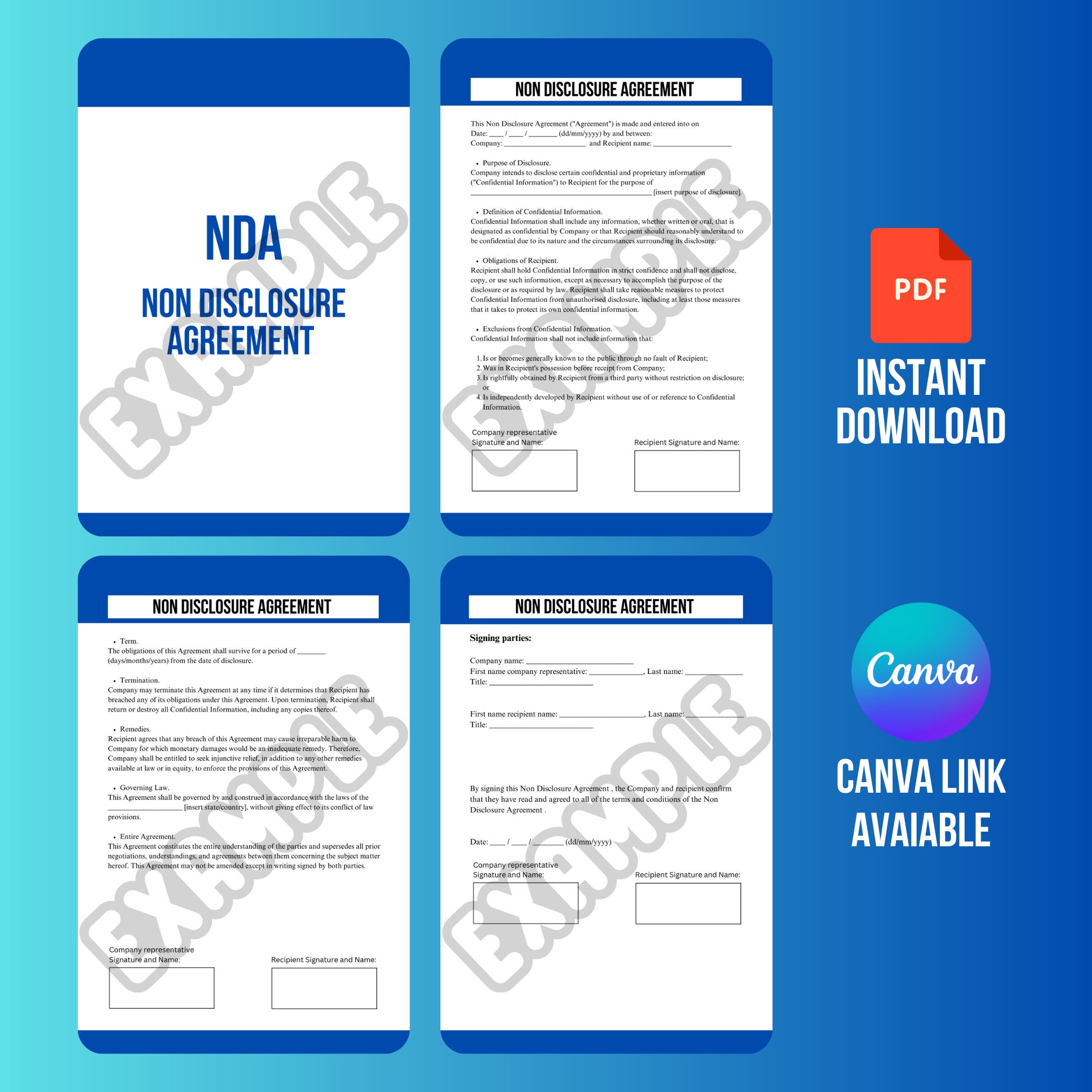 NDA Non Disclosure Agreement, Confidentiality Form, Business Contract ...