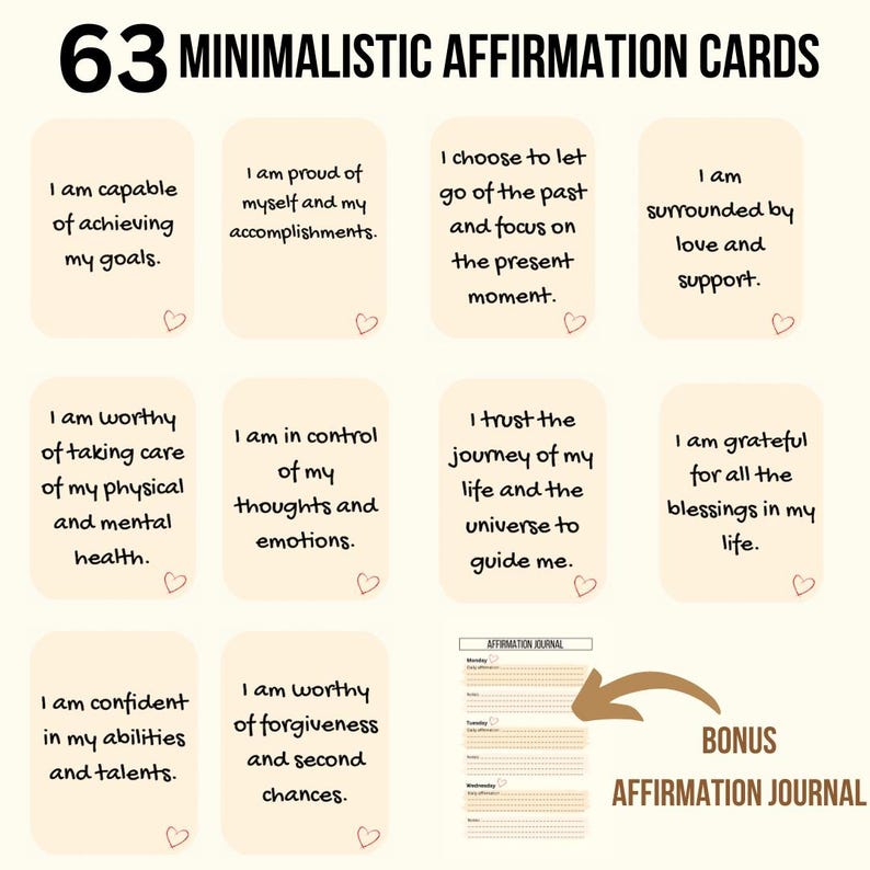 63 Printable Minimalist Affirmation Cards, Positive Mindset ...