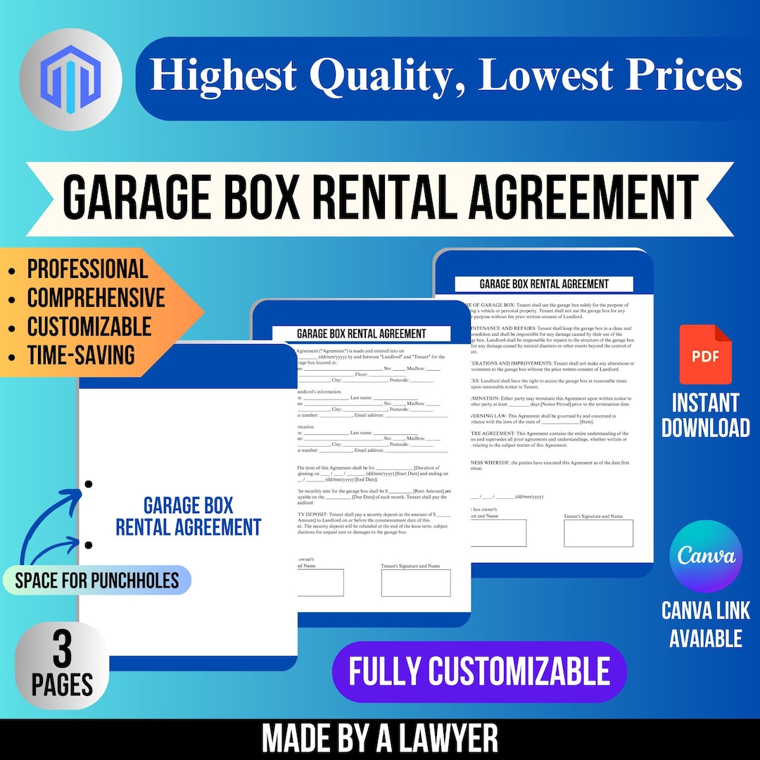 Garage Box Rental Agreement, Rental Contract Template, Storage Rental ...
