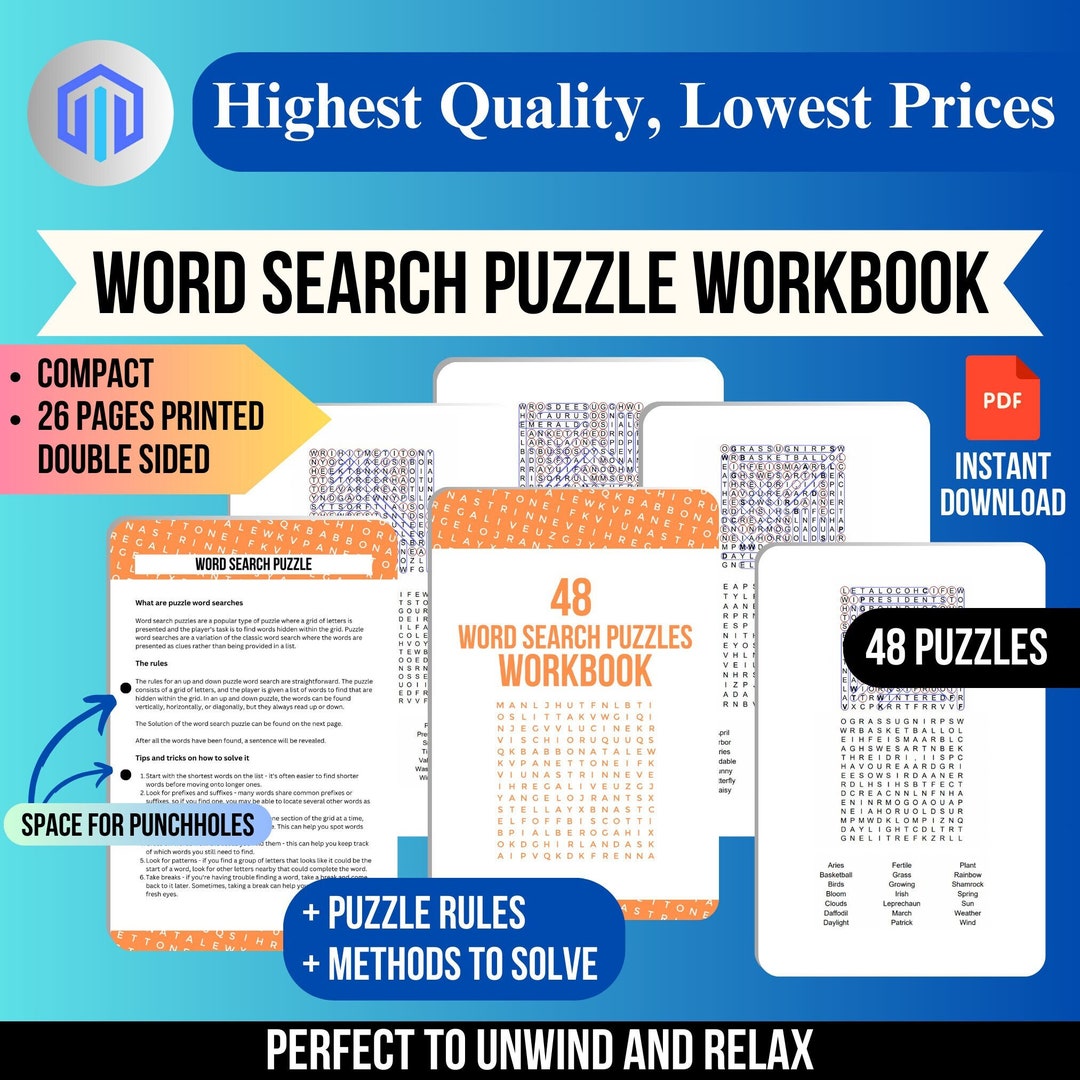Word Search Puzzle Workbook, Mind Games Adults, Educational Activity ...