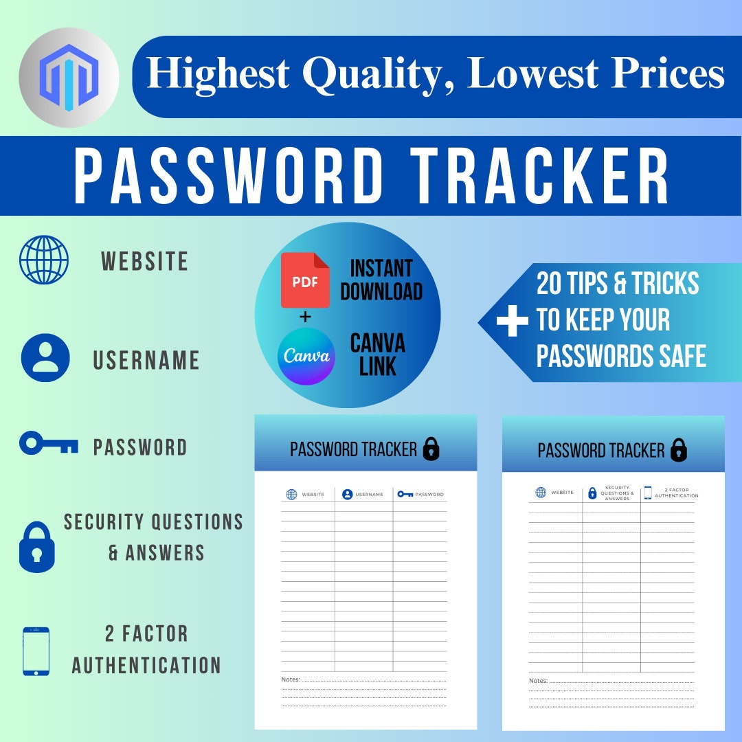 Password Tracker, Password Organizer, Password Manager, Password Keeper ...