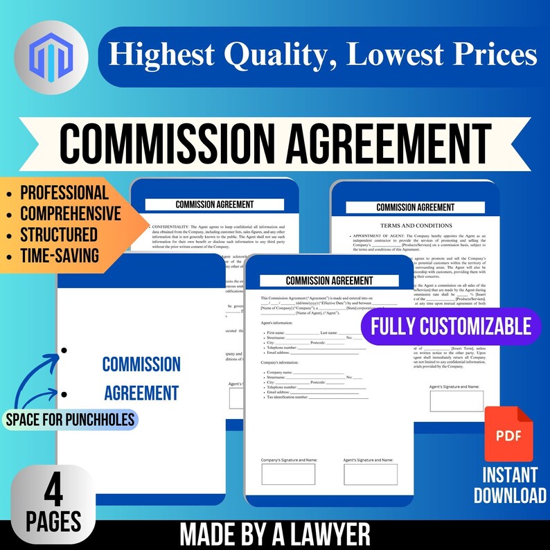 Commission Agreement, Custom Agreement, Legal Document, Freelance ...