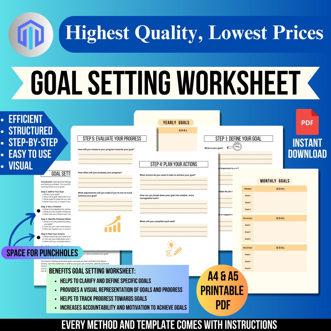 Goal Setting Worksheet, Daily Goal Planner, Weekly Goal Planner, Yearly ...