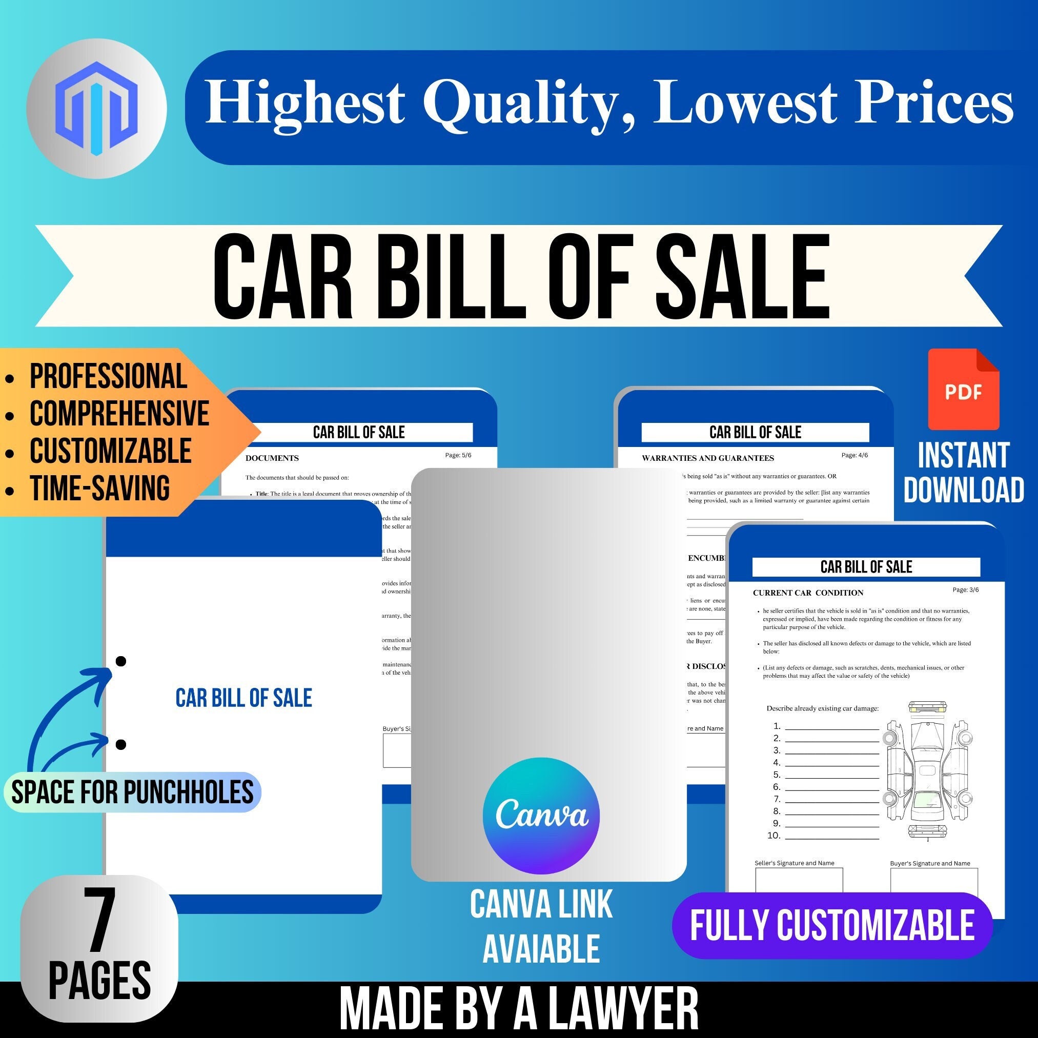 Vehicle Bill of Sale, Car Sale Agreement, Auto Bill of Sale, Vehicle ...