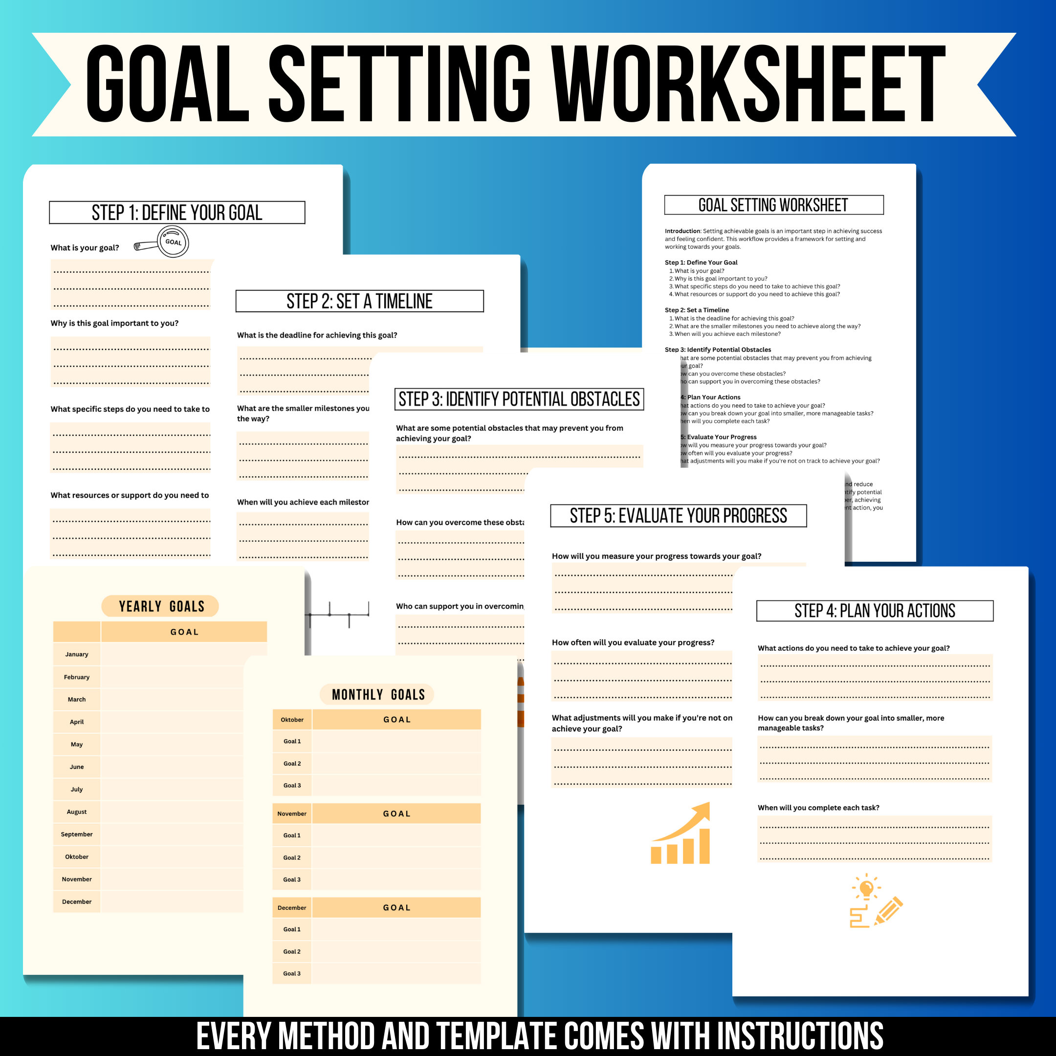 Goal Setting Worksheet, Daily Goal Planner, Weekly Goal Planner, Yearly ...