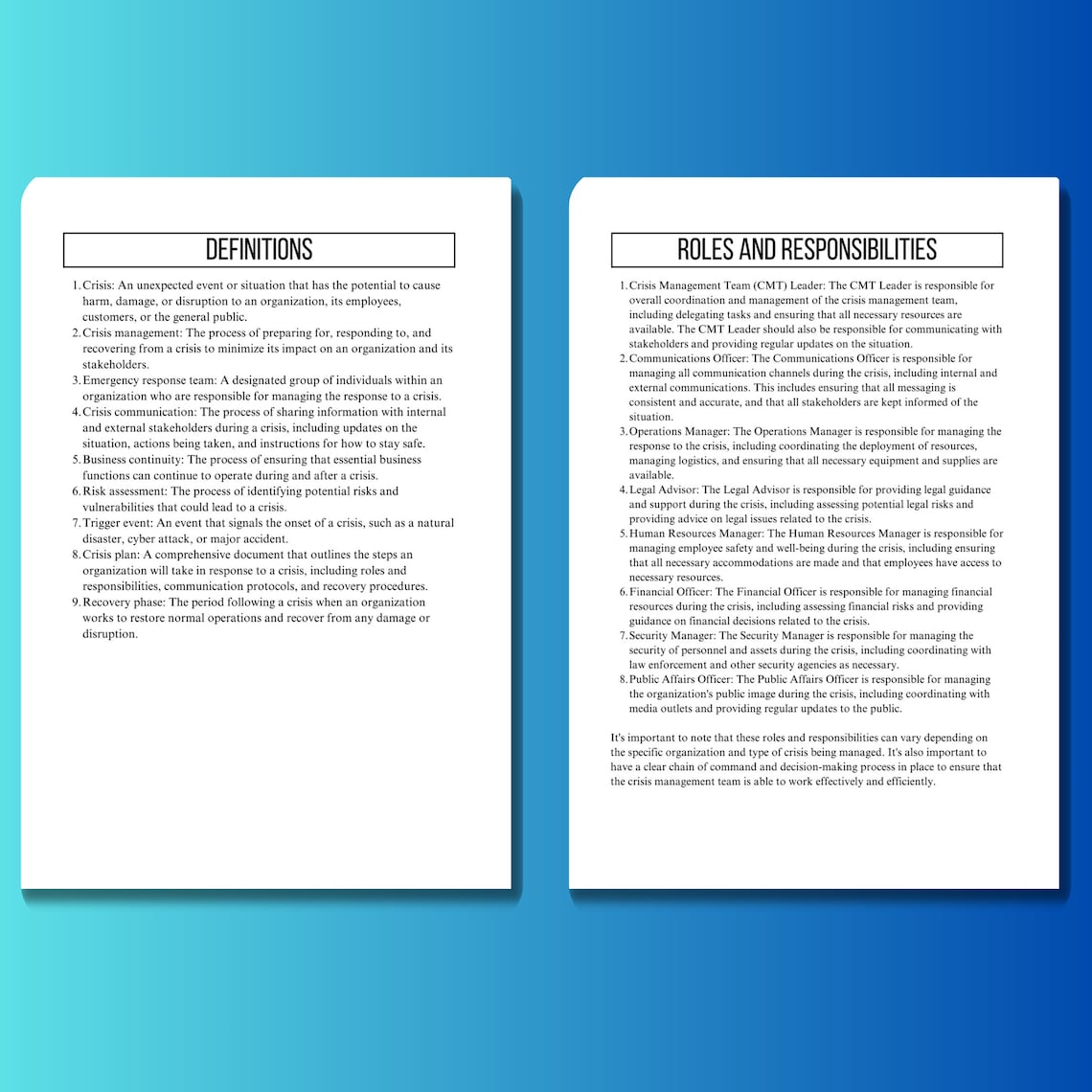 Standard Operating Procedure Crisis Management, Response Plan ...