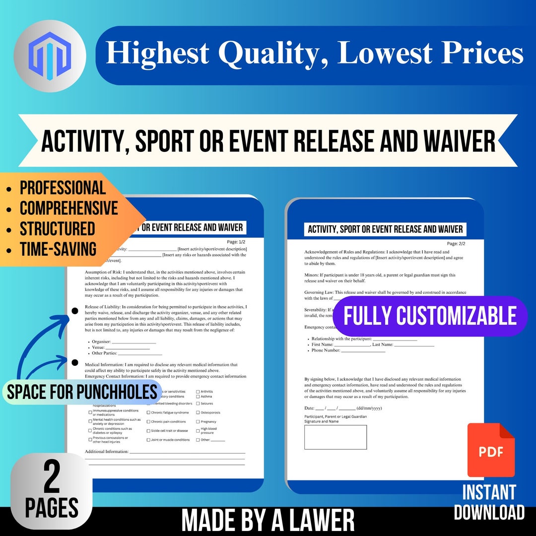 Activity, Sport or Event Release and Waiver Event Waiver, Sports ...