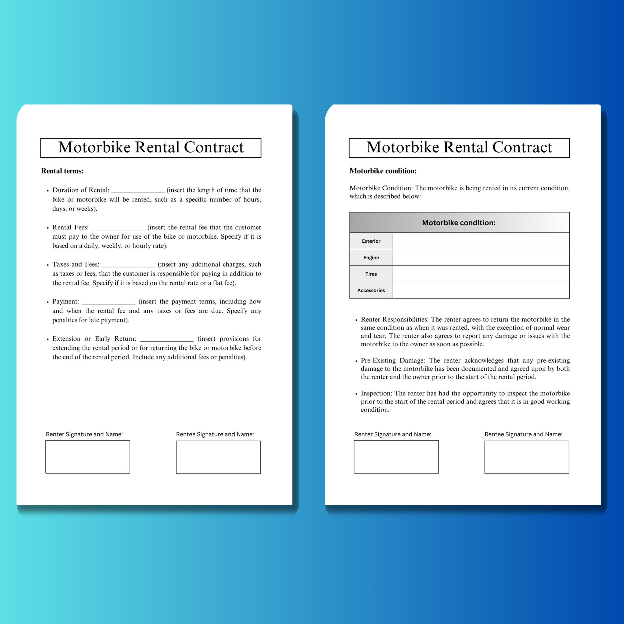 Motorbike Rental Contract, Bike Dealership, Bike Lease Agreement ...