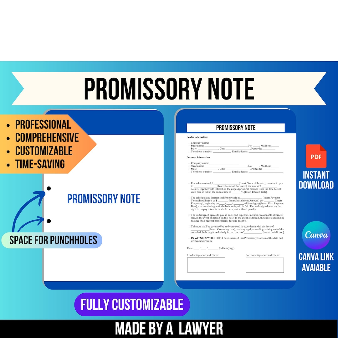Promissory Note, Legal Loan Template, Promissory Note Form, Debt ...