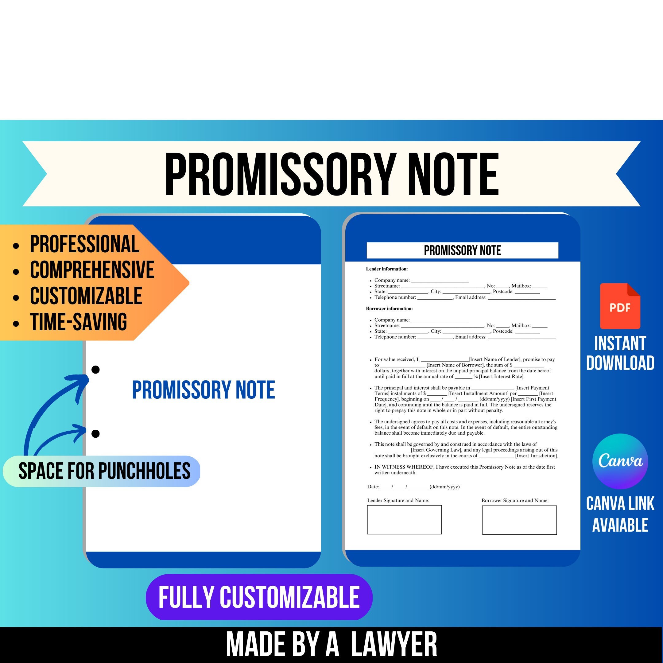 Promissory Note, Legal Loan Template, Promissory Note Form, Debt ...