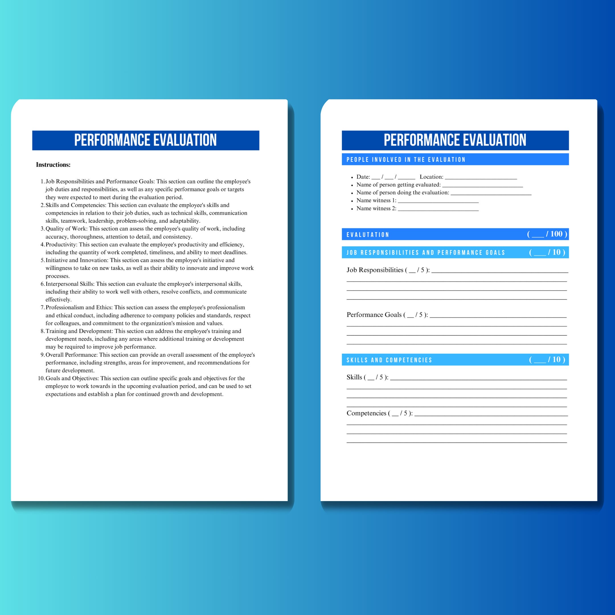 Performance Evaluation Form, Employee Review, Eval Process, Performance ...