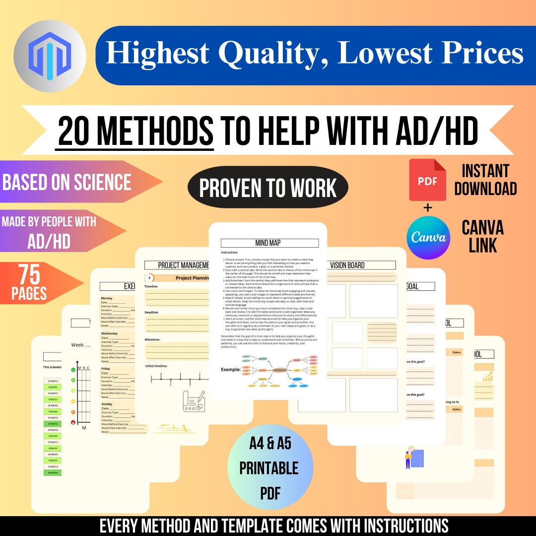 20 Methods to Help With AD/HD, Pomodoro Technique, Habit Tracker Kit ...