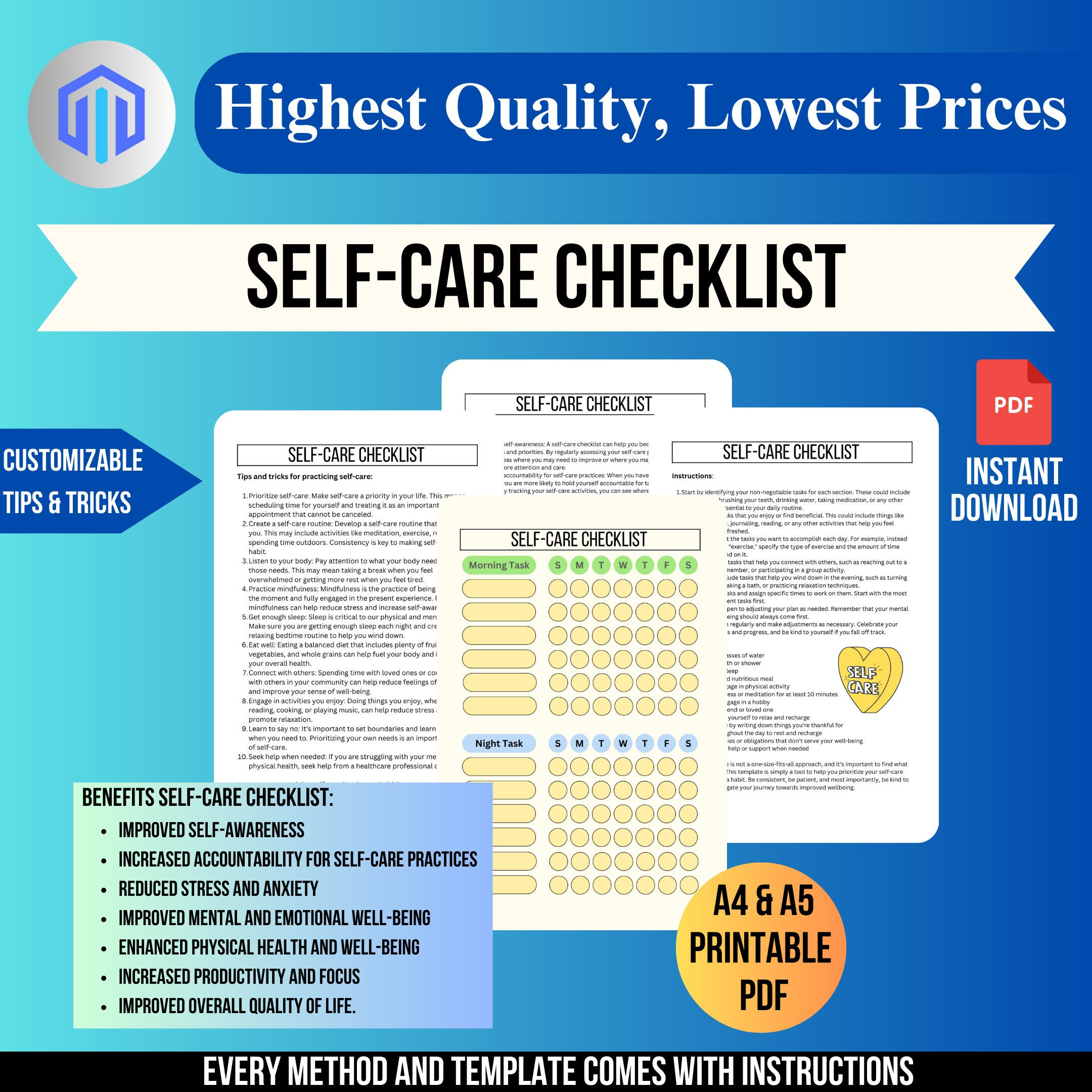 Self Care Checklist, Self Discovery, Printable Template, Self Care ...