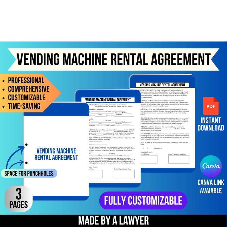 Vending Machine Rental Agreement Contract, Rental Agreement, Vending ...
