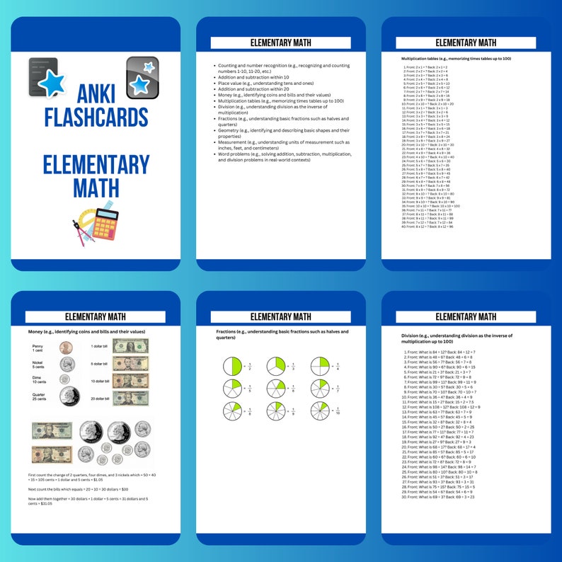 Anki Elementary Math Flashcard, Learning Program, Bundle Math Flashcards, Anki Math Bundle, Math ...