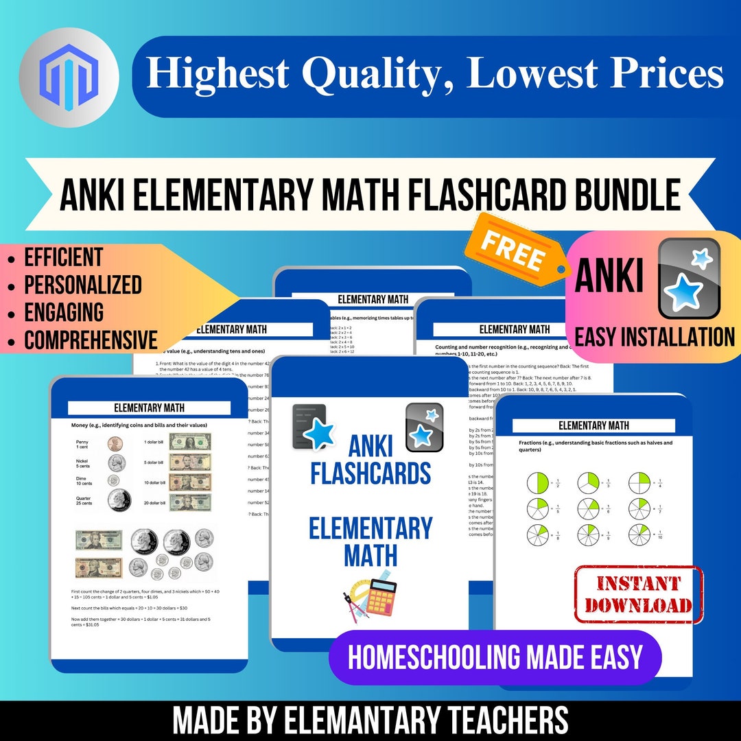 Anki Elementary Math Flashcard, Learning Program, Bundle Math ...