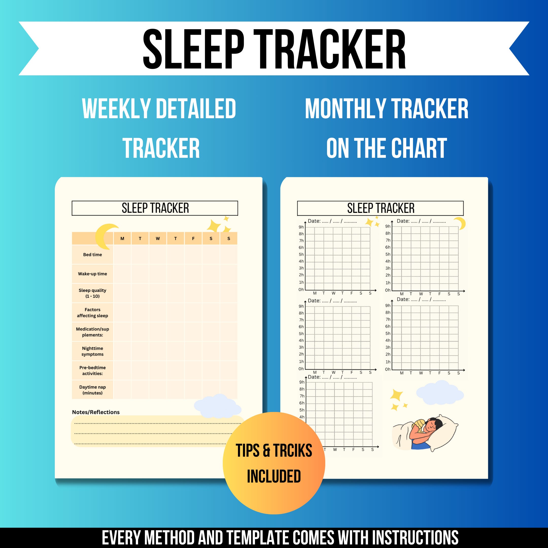 Sleep Tracker, Sleep Log Tracker, Sleep Journal Pages, Habit Tracker ...