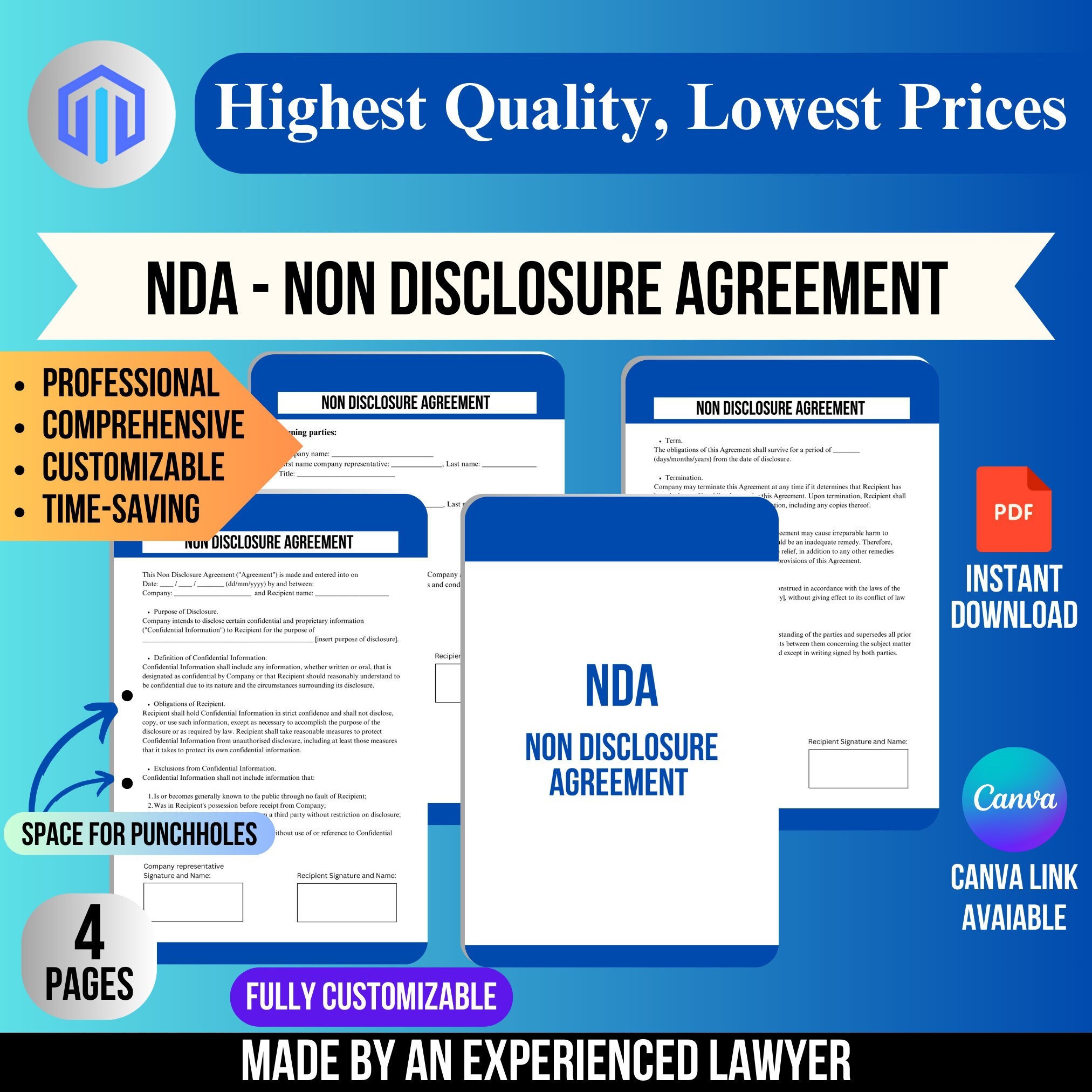 NDA Non Disclosure Agreement, Confidentiality Form, Business Contract ...