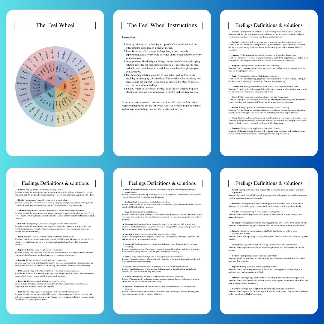 The Feel Wheel Workbook, Emotion Wheel, Psychologist Package, Spectrum ...