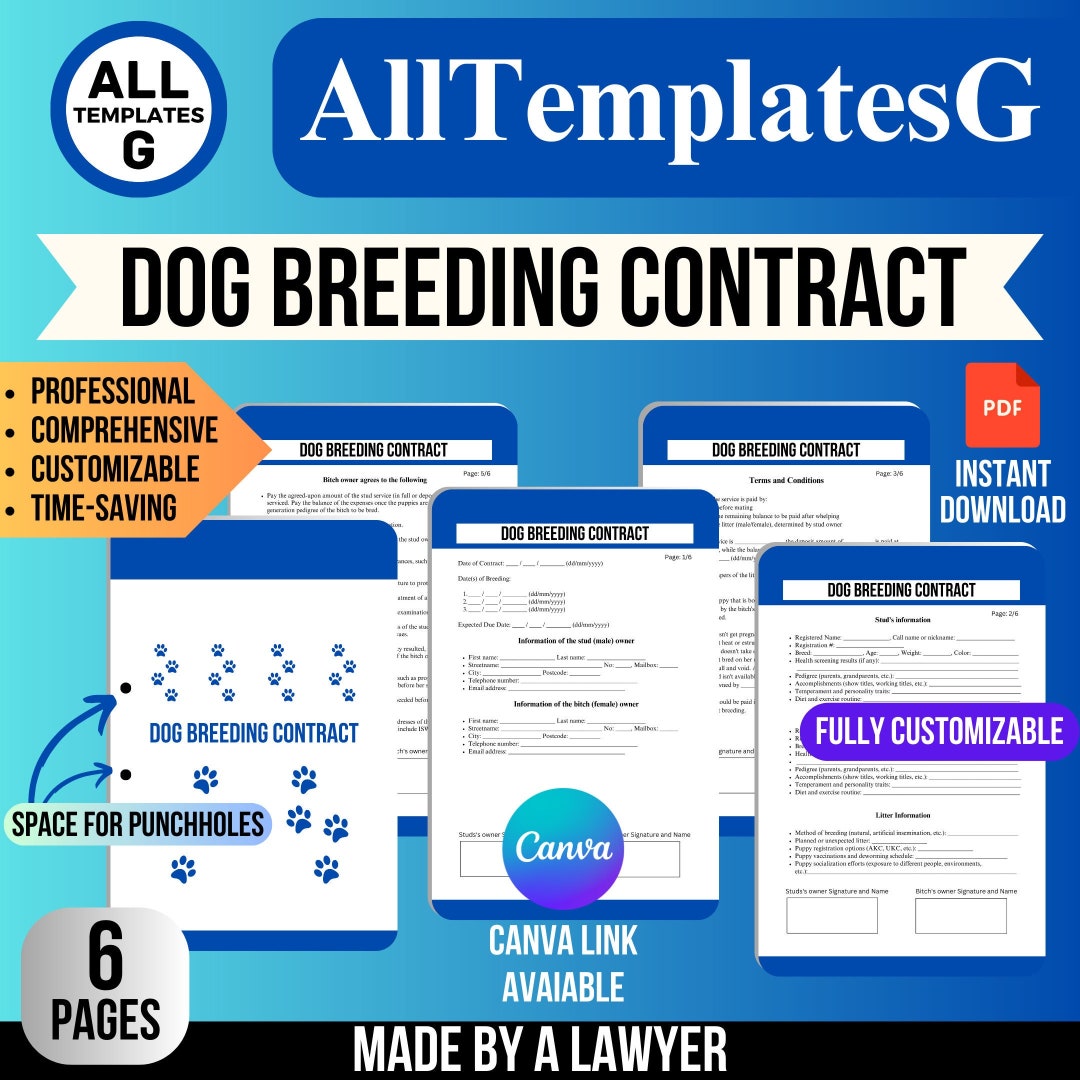 Dog Breeding Contract, Purebred Dog, Canine Mating Form, Dog Breeding ...