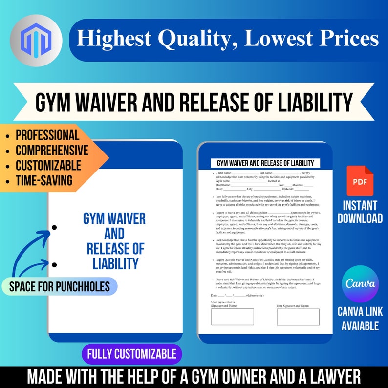 Gym Waiver and Release of Liability, Waiver Template, Liability Release ...