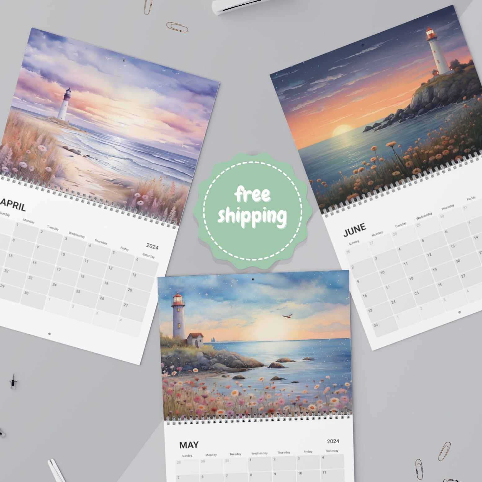 2024 Lighthouse Calendar, Beachy Wall Calendar for Ocean Lovers ...