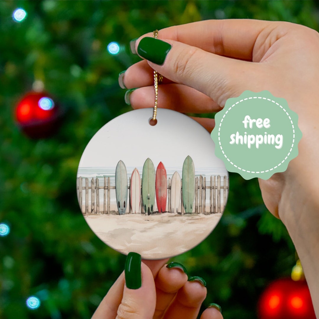 Beachy Surfboard Ceramic Christmas Ornament: Coastal Holiday Decor - Etsy
