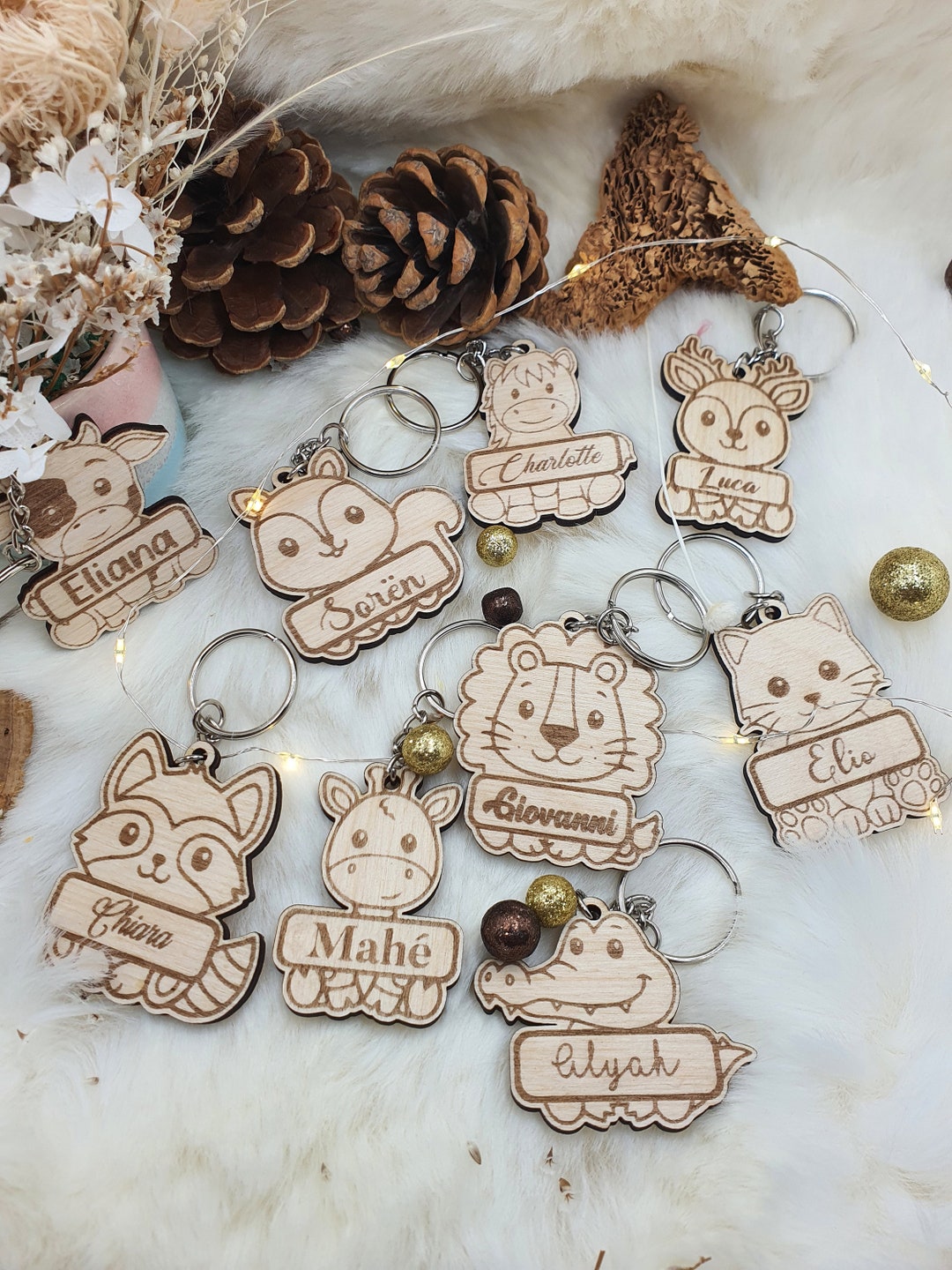 Personalized Wooden Key Ring Baby First Name Gift Idea Birth Savanna ...