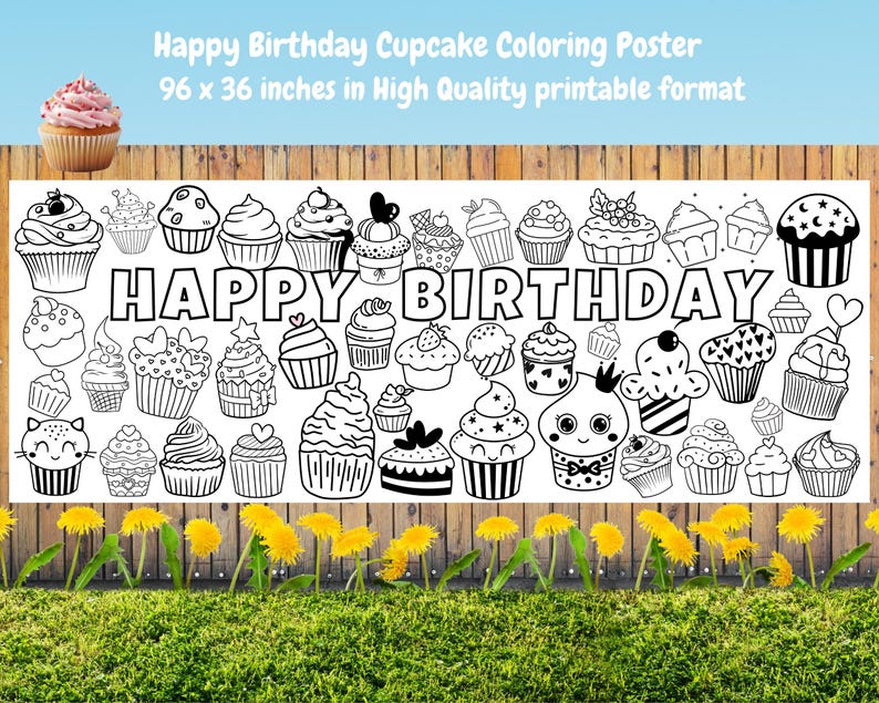 Cupcakes Birthday | Huge Printable Coloring Personalized Birthday ...