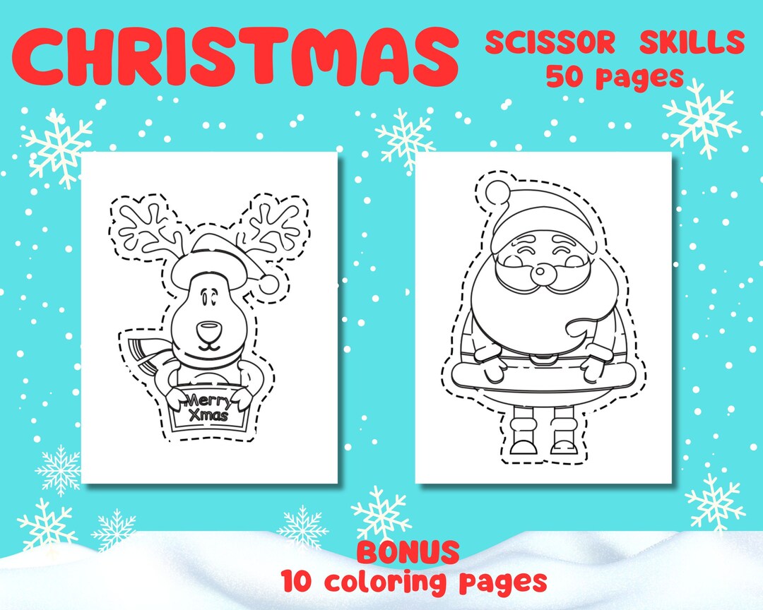 Christmas Scissor Skills Printable Worksheets | Winter Preschool Pre-k ...