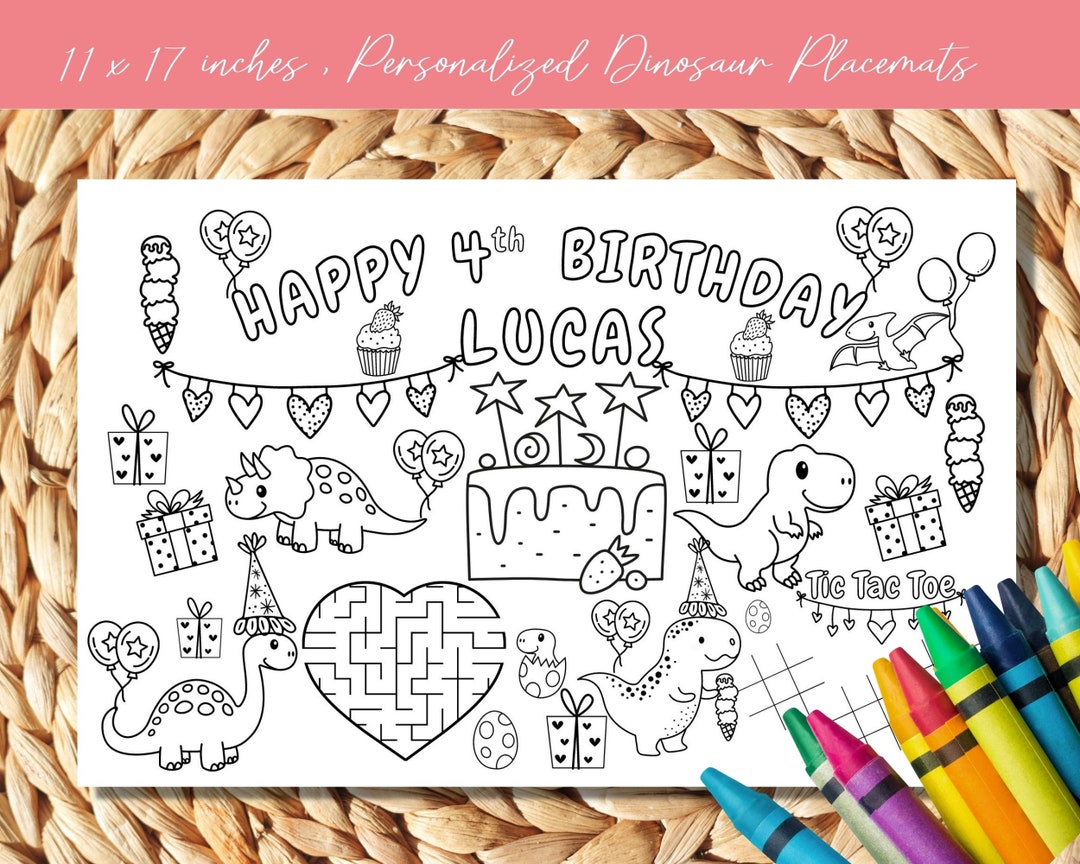 Personalized Birthday Party Placemat for Kids Dinosaur Birthday Party ...