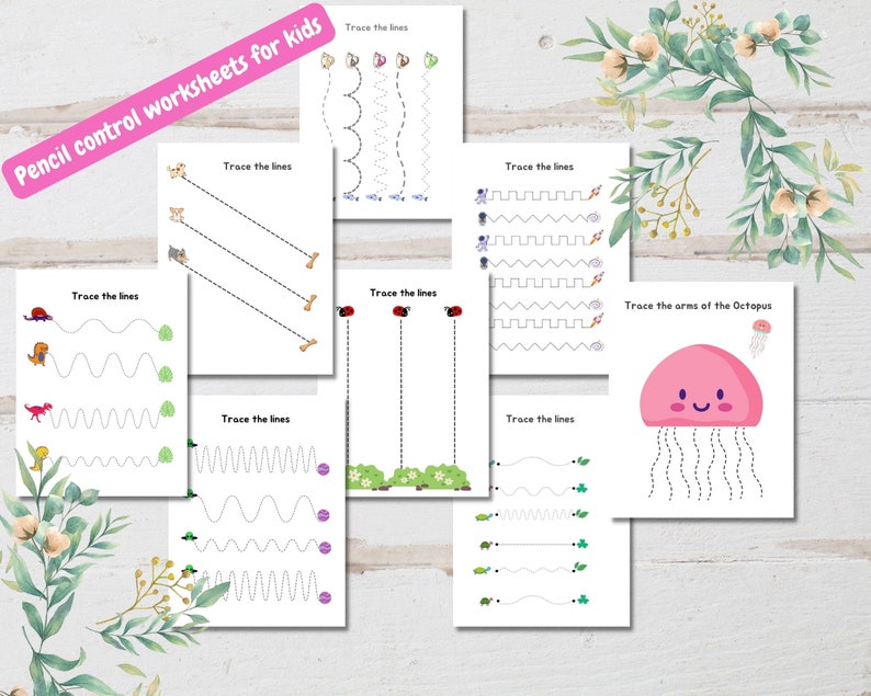 15 Trace the Lines Preschool Worksheets for Kids | Line Tracing and ...