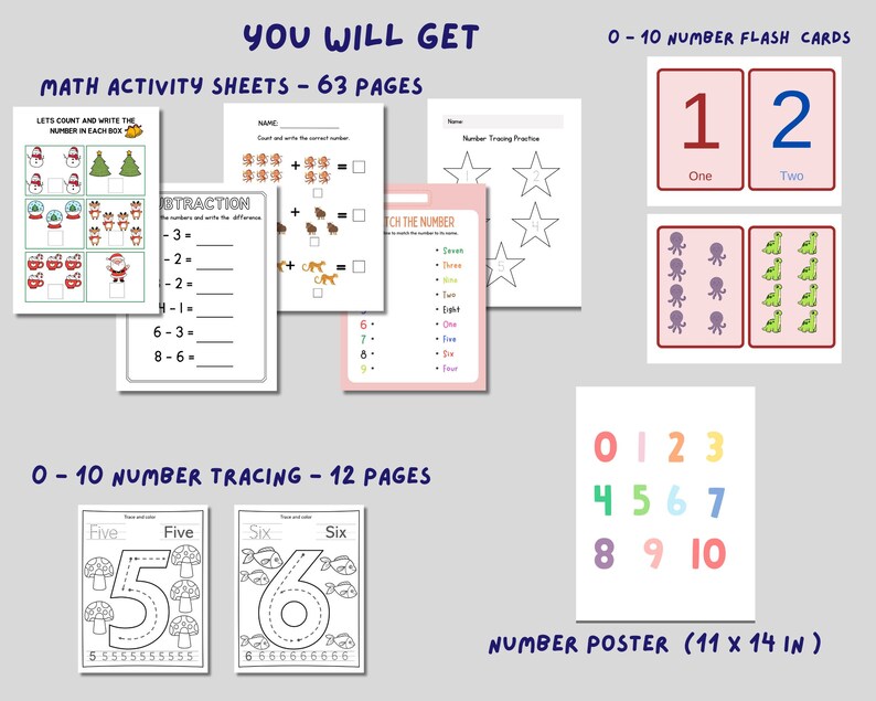 Preschool Pre-k Kindergarten Math Learning Bundle, Printable Activity ...