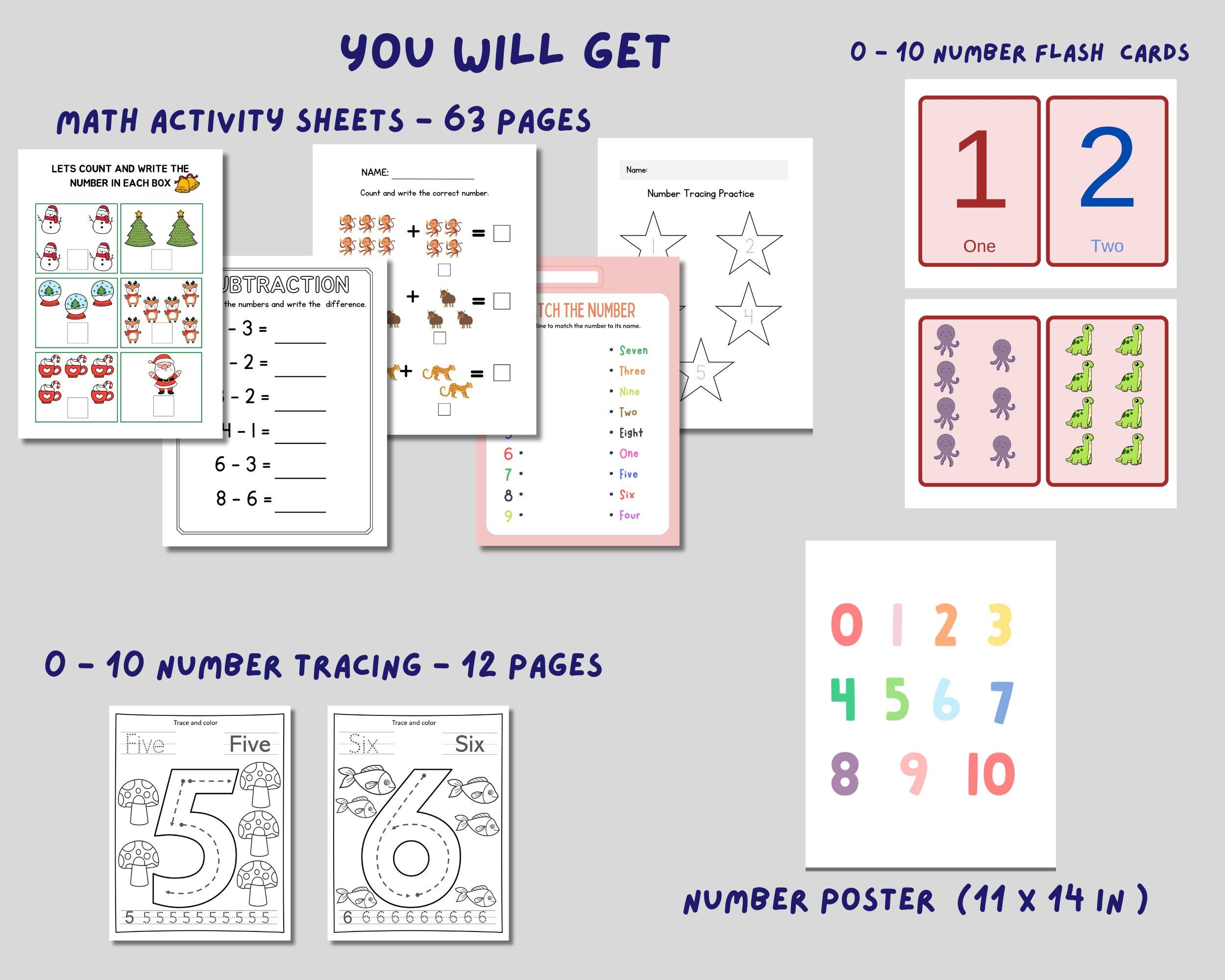 Preschool Pre-k Kindergarten Math Learning Bundle, Printable Activity ...