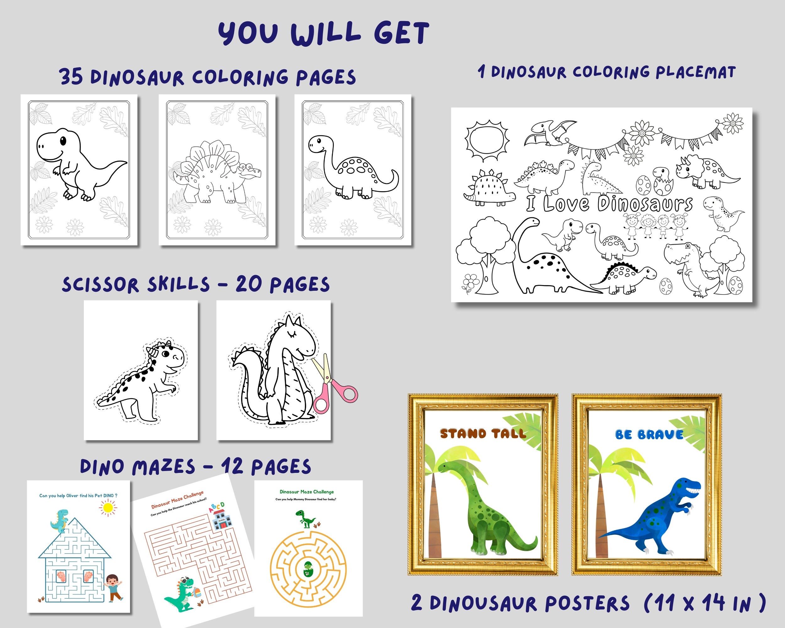 70 Pages Dinosaur Bundle Scissor Skills Cutting Worksheets, Coloring ...