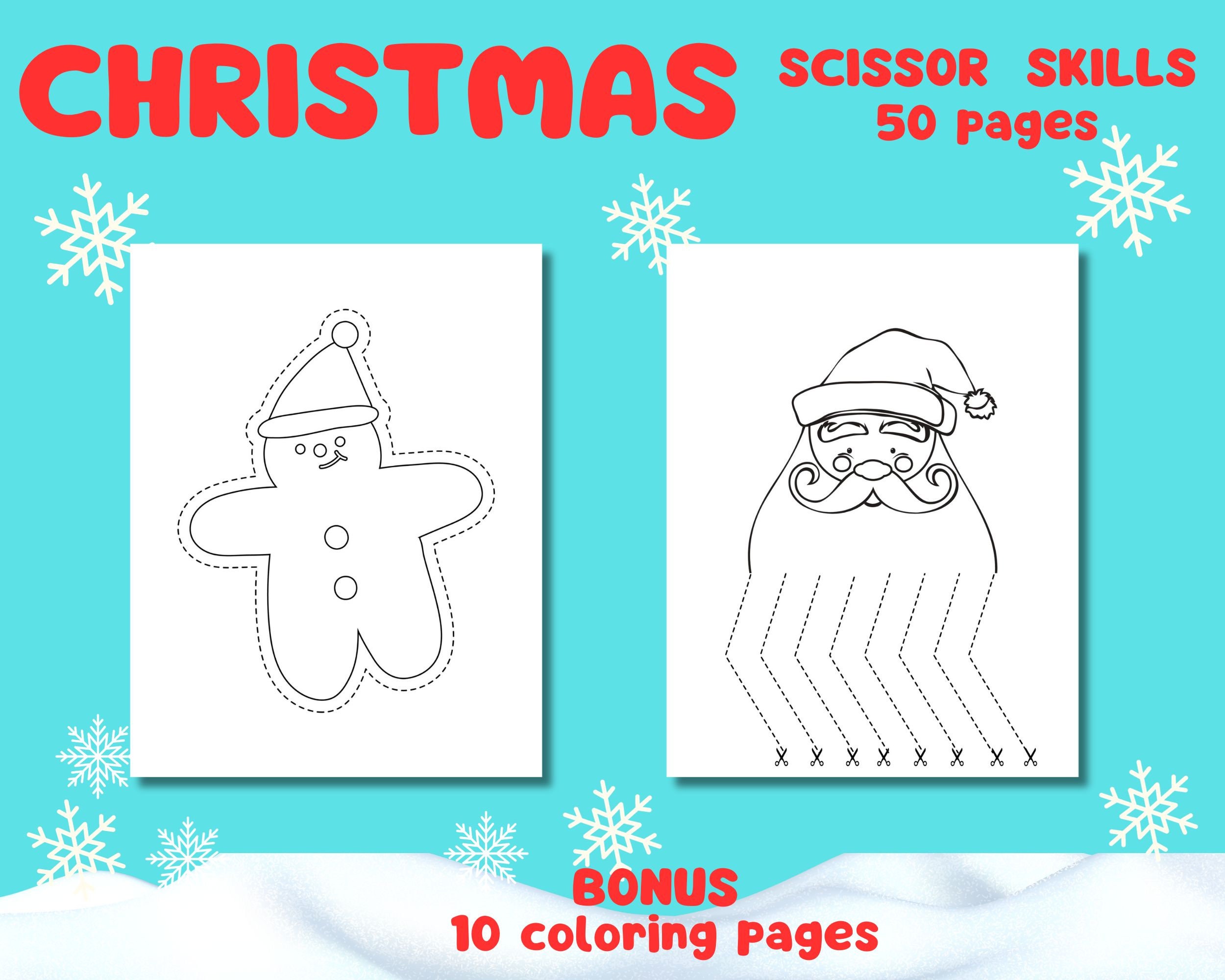 Christmas Scissor Skills Printable Worksheets | Winter Preschool Pre-k ...