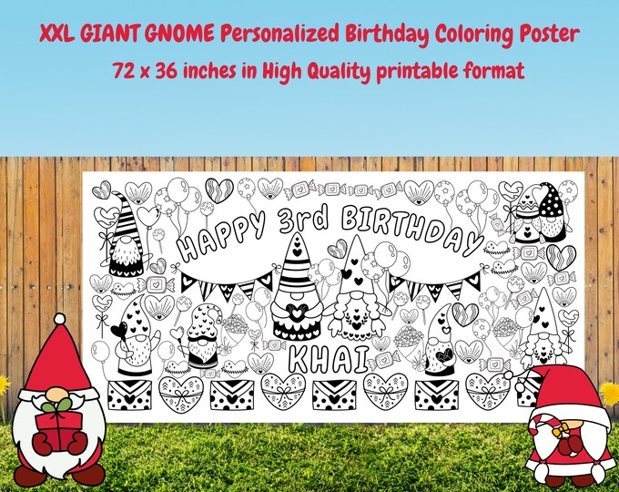 Coloring Poster, Giant Coloring Poster, Gnome, Gnomies, Funny Coloring ...