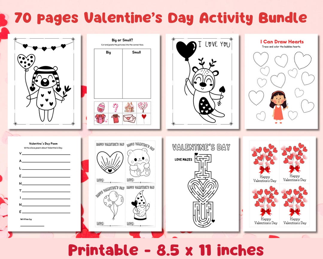 70 Valentine's Day Activity Pages Kids Valentines Day Printable ...