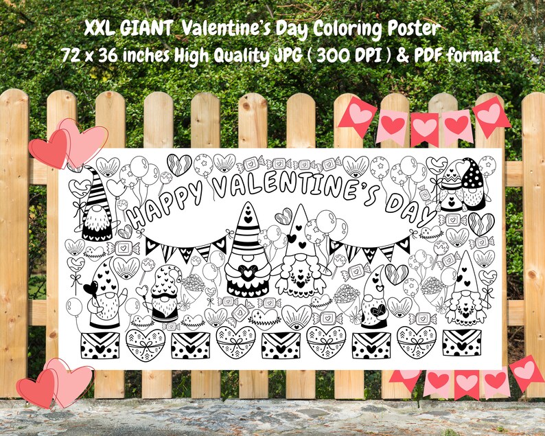 Giant Valentine's Day Coloring Poster: XXL Table Activity (PDF & JPG - Etsy