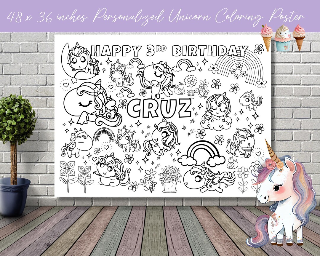 1 Large Personalized Coloring Unicorn Poster | Printable Personalized ...