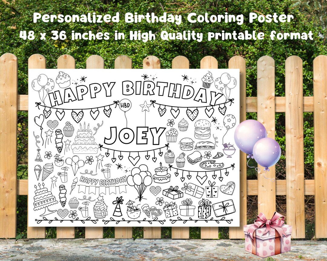 XXL Giant Birthday Coloring Poster: Personalized Birthday Activity ...