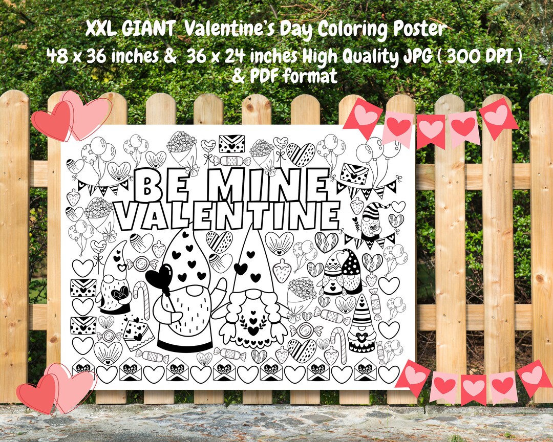XXL Giant Gnome Valentine's Day Poster | GIANT Coloring Poster for Kids ...
