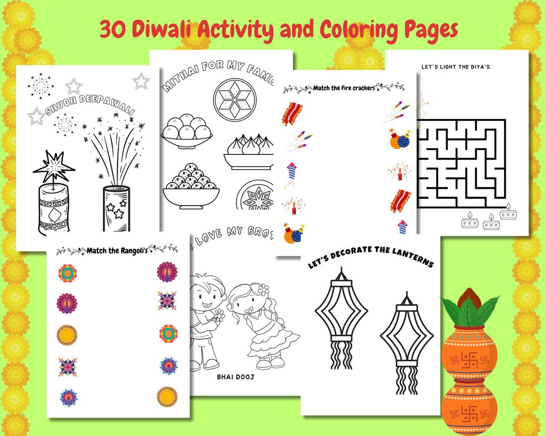Diwali Coloring Pages Bundle: Mandalas, Diyas, Activities (PDF) - Etsy