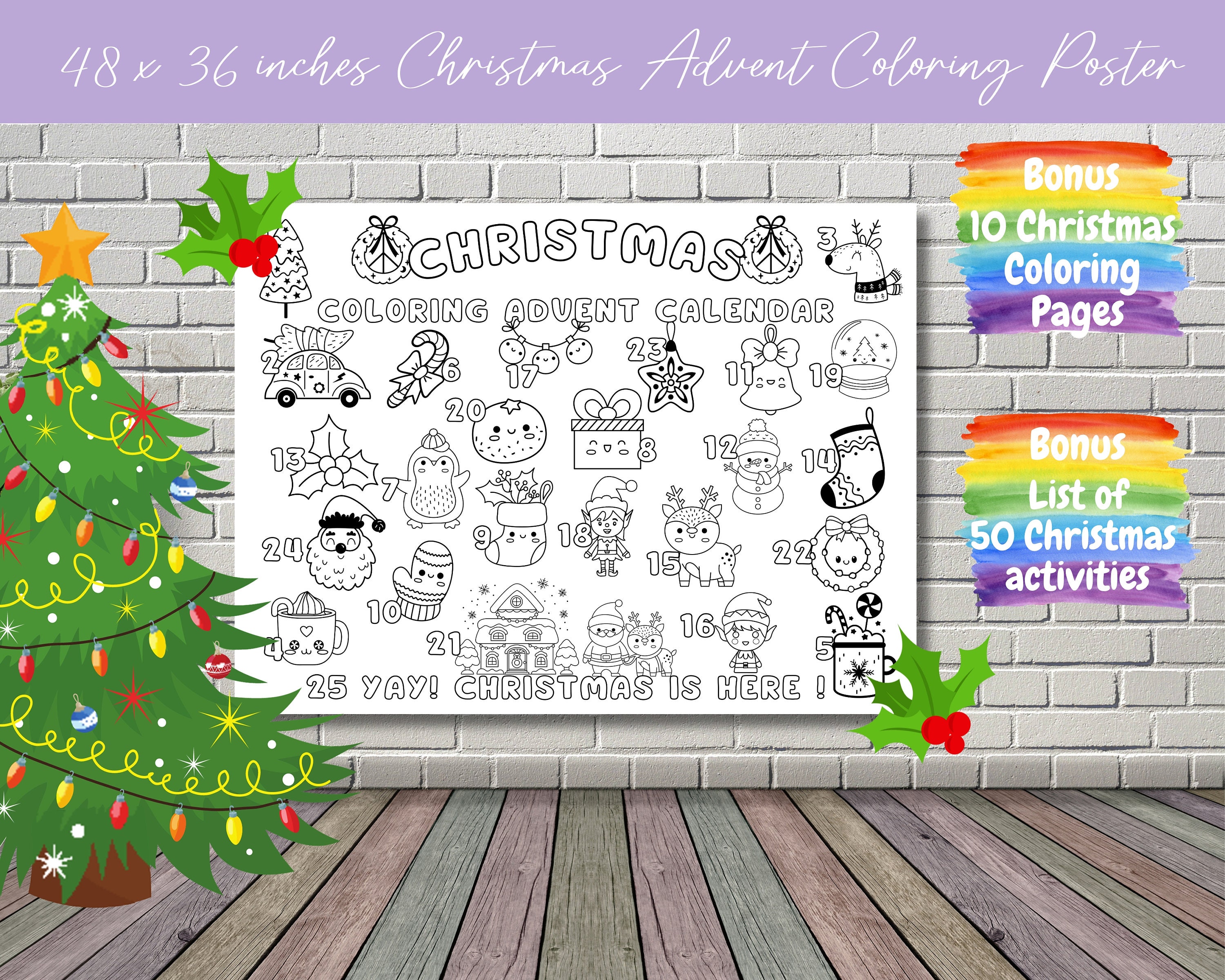 XXL Giant Christmas Advent Coloring Calendar for Kids Family - Etsy
