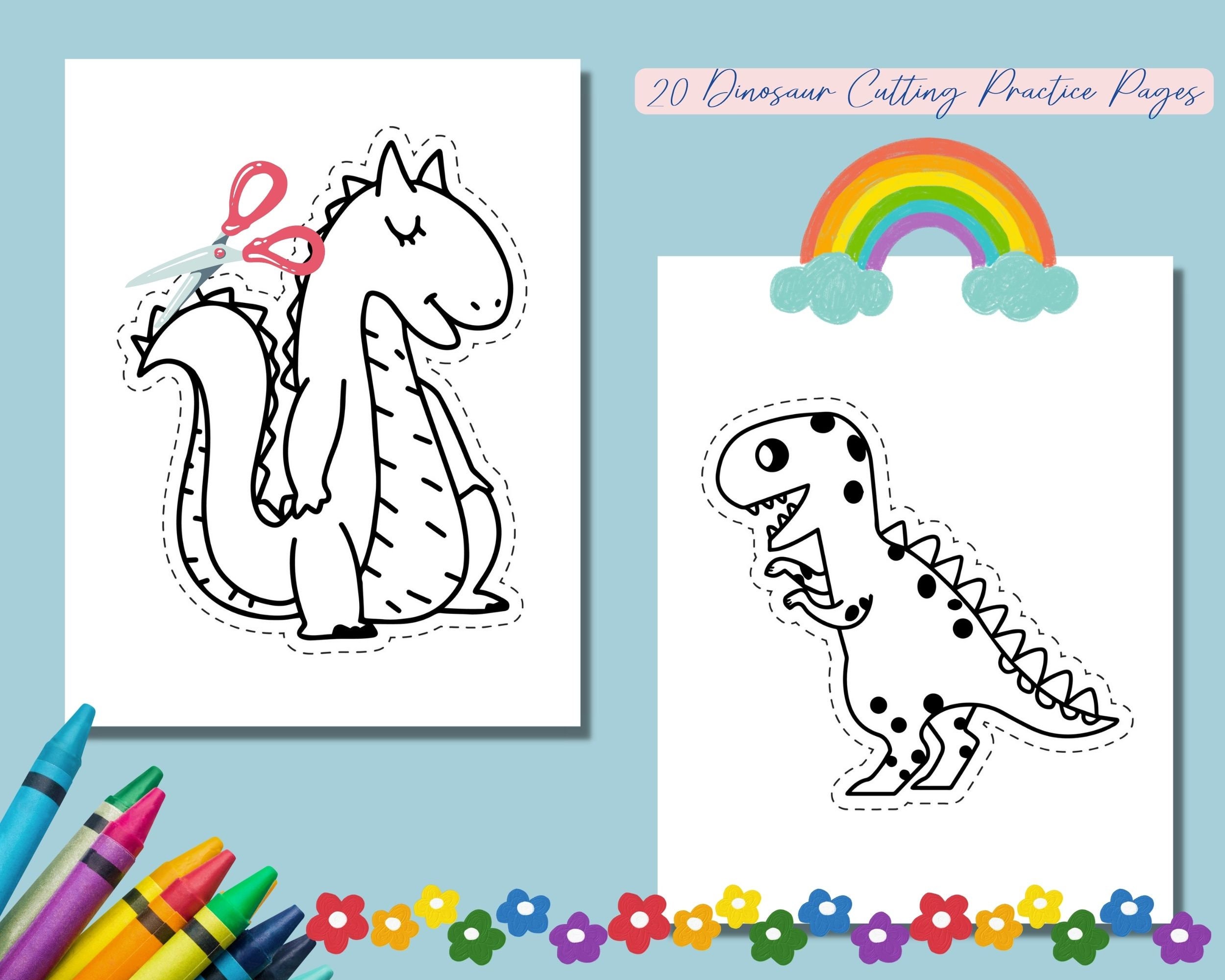 70 Pages Dinosaur Bundle Scissor Skills Cutting Worksheets, Coloring ...