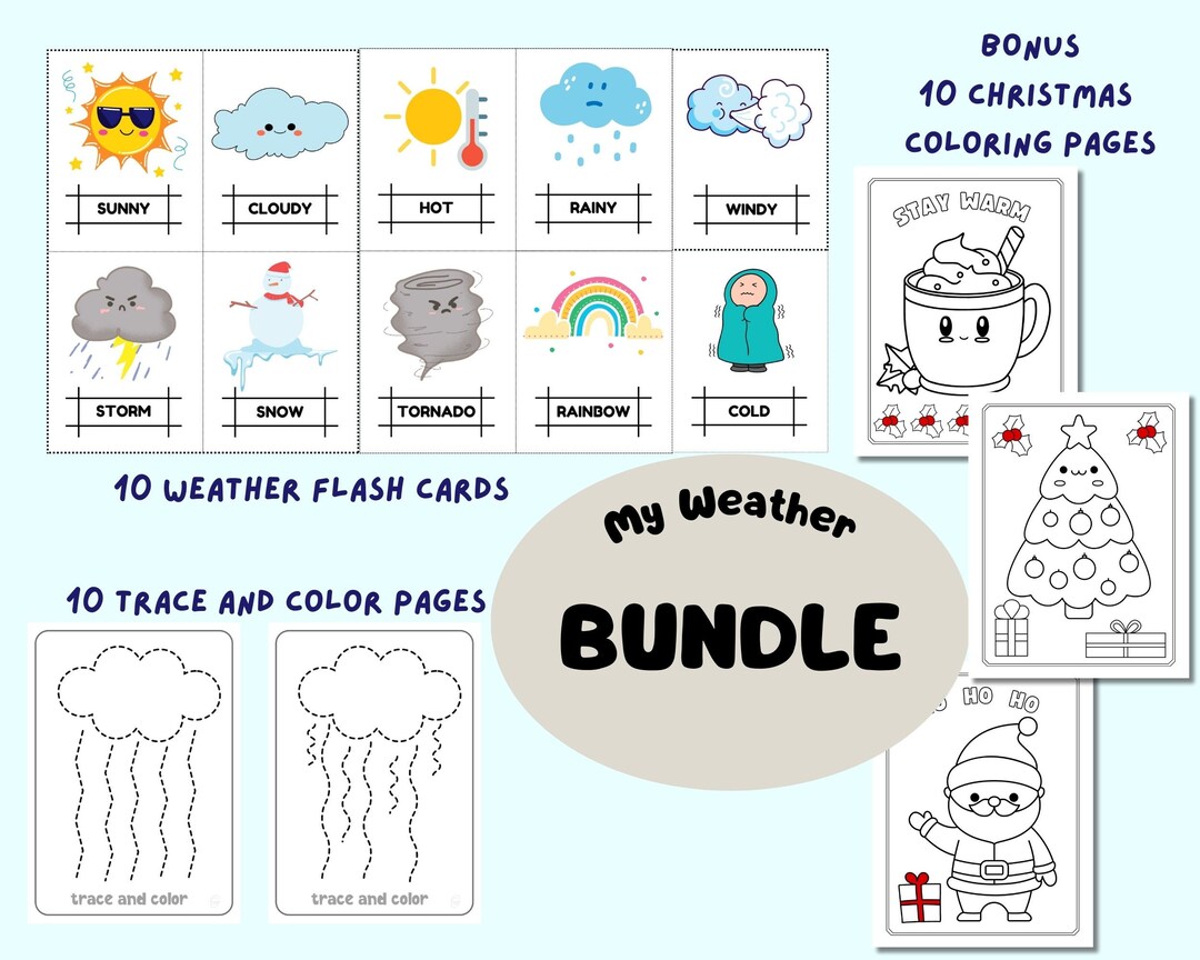 Weather Flashcards & Cloud Tracing Pages: Homeschool Printable (PDF) - Etsy