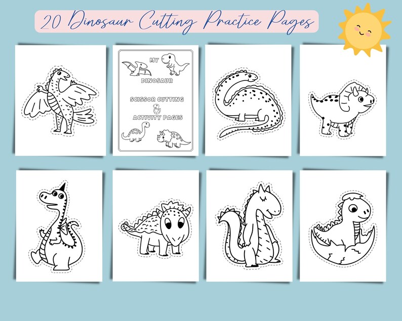 70 Pages Dinosaur Bundle Scissor Skills Cutting Worksheets, Coloring ...